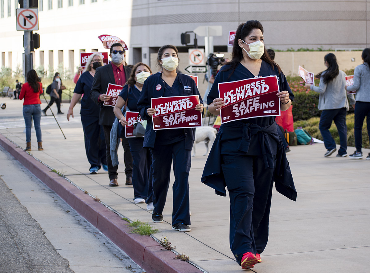 UCLA nurses protest unsafe staffing in front of Ronald Reagan Medical ...