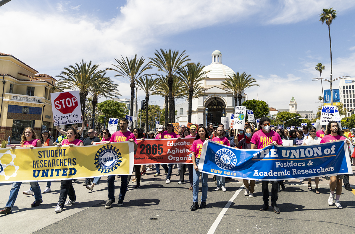 UC union workers rally for fair wages on Wilshire, Westwood boulevards ...