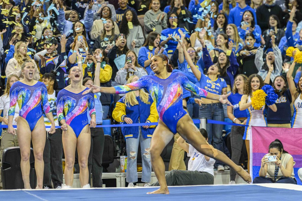 UCLA gymnastics surpasses 198 in Pride meet victory over Arizona ...