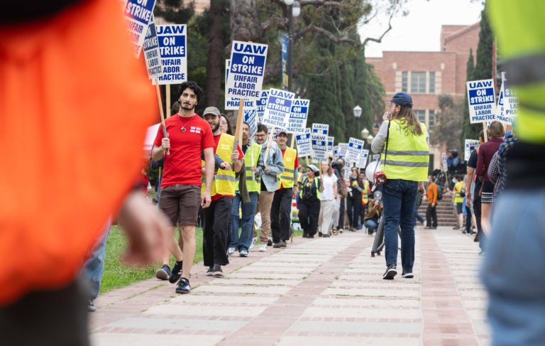 United Auto Workers Local 4811 begins UCLA strike at Dickson Plaza ...