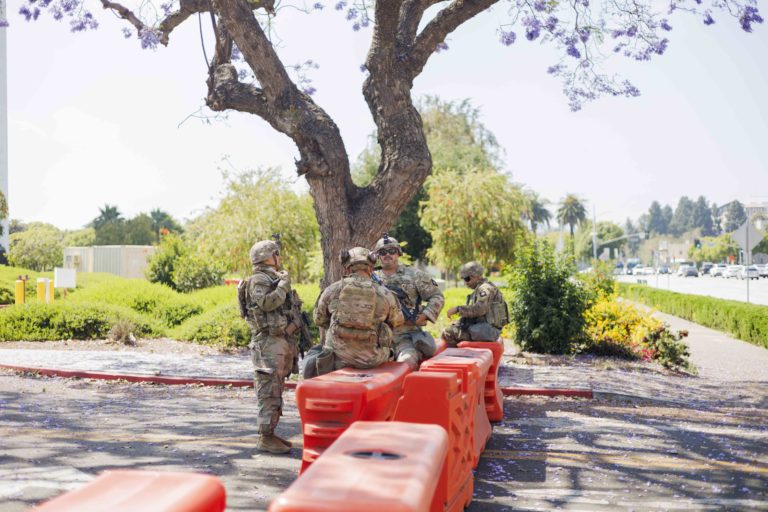 National guard troops station in Westwood after Trump administration ...